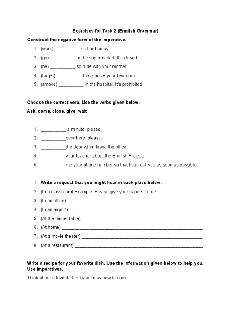 Exercises For Task 2 (English Grammar) | PDF