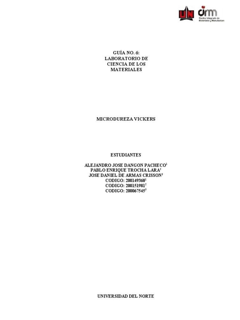 Guia #6 Microdureza Vickers | PDF | Dureza | Ciencia de los materiales