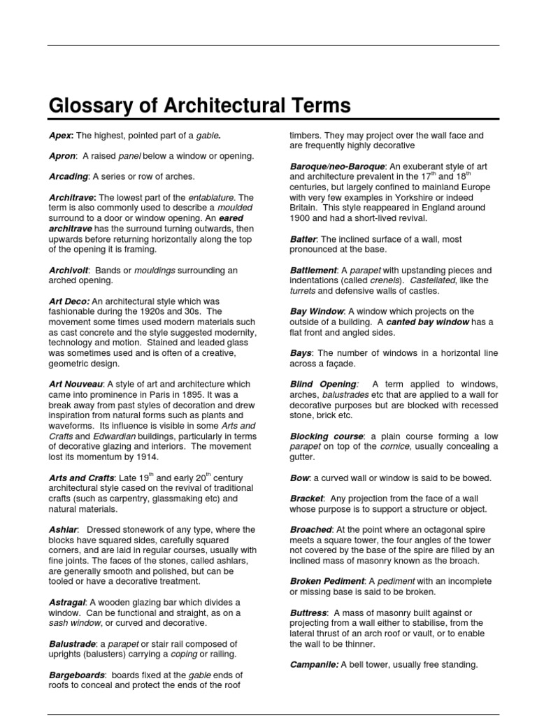 Glossary of Architectural Terms | PDF | Window | Gothic Architecture