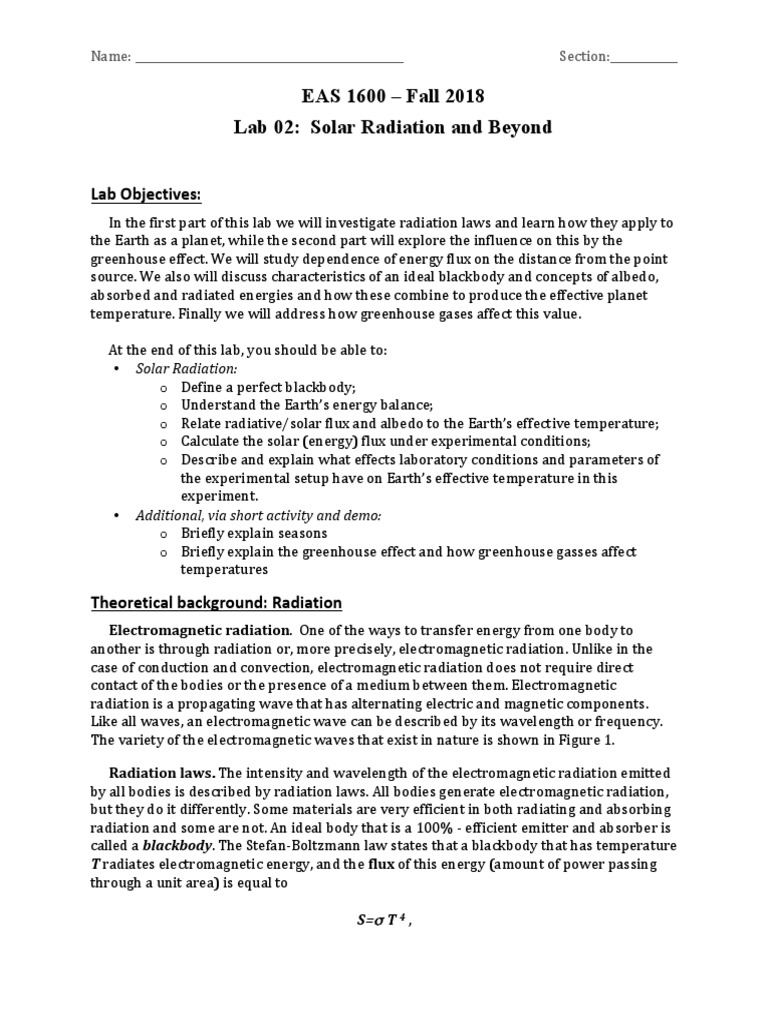 Solar Radiation Lab: Energy Concepts | PDF | Greenhouse Effect | Sodium ...