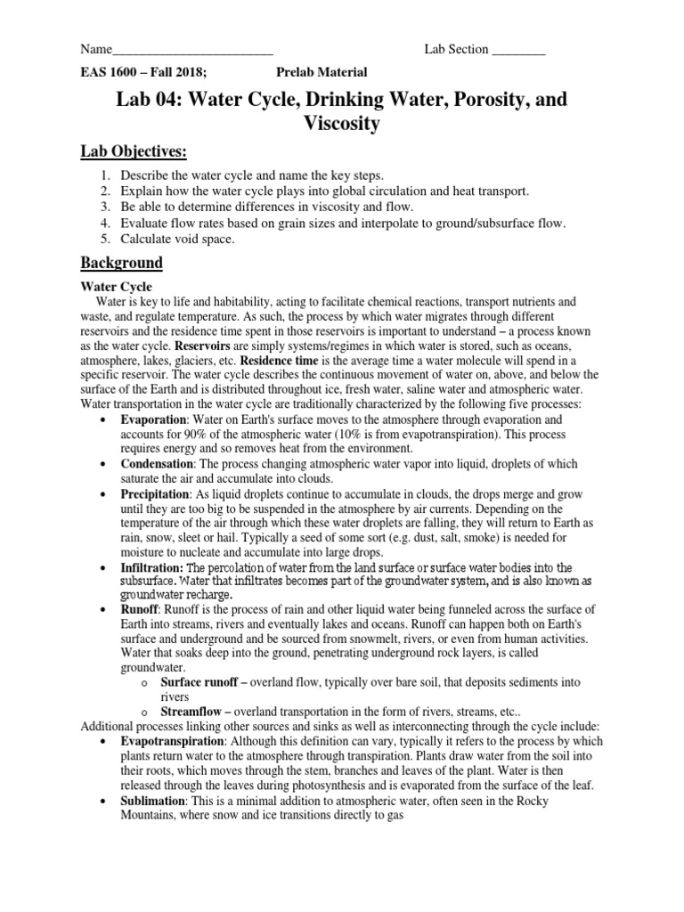 Understanding the Water Cycle, Drinking Water Issues, and Lab ...