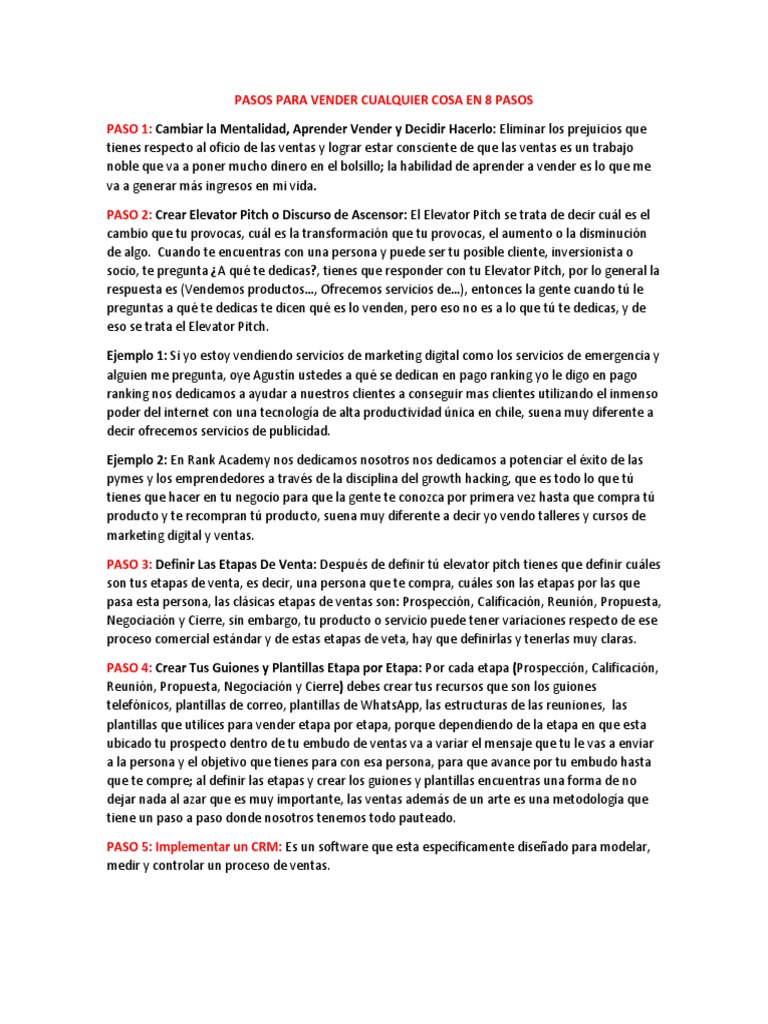 Pasos Para Vender Cualquier Cosa En 8 Pasos Pdf Cliente Marketing