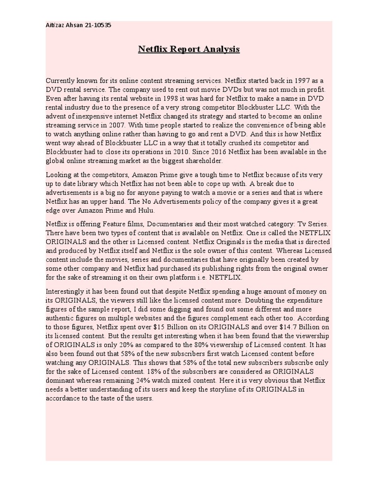 Netflix Report Analysis | PDF | Netflix | Streaming Media