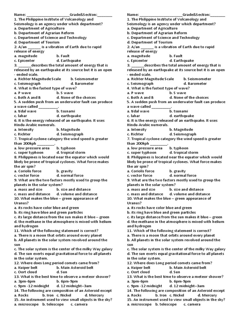 Long Test For Grade 8 Science | PDF | Meteoroid | Solar System
