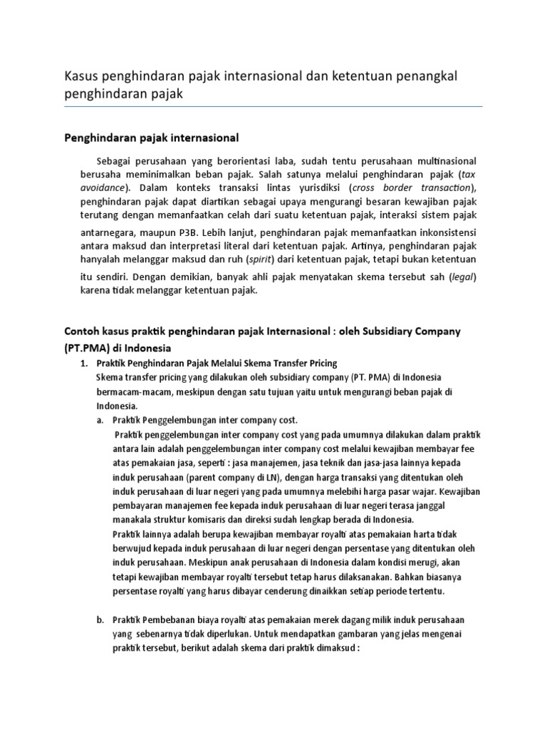 Kasus Penghindaran Pajak Internasional Dan Ketentuan Penangkal ...