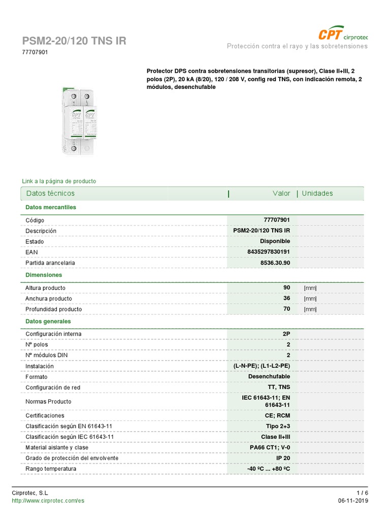 CPT Cirprotec PSM2 20 120 TNS IR 77707901 | PDF | Cantidades fisicas ...