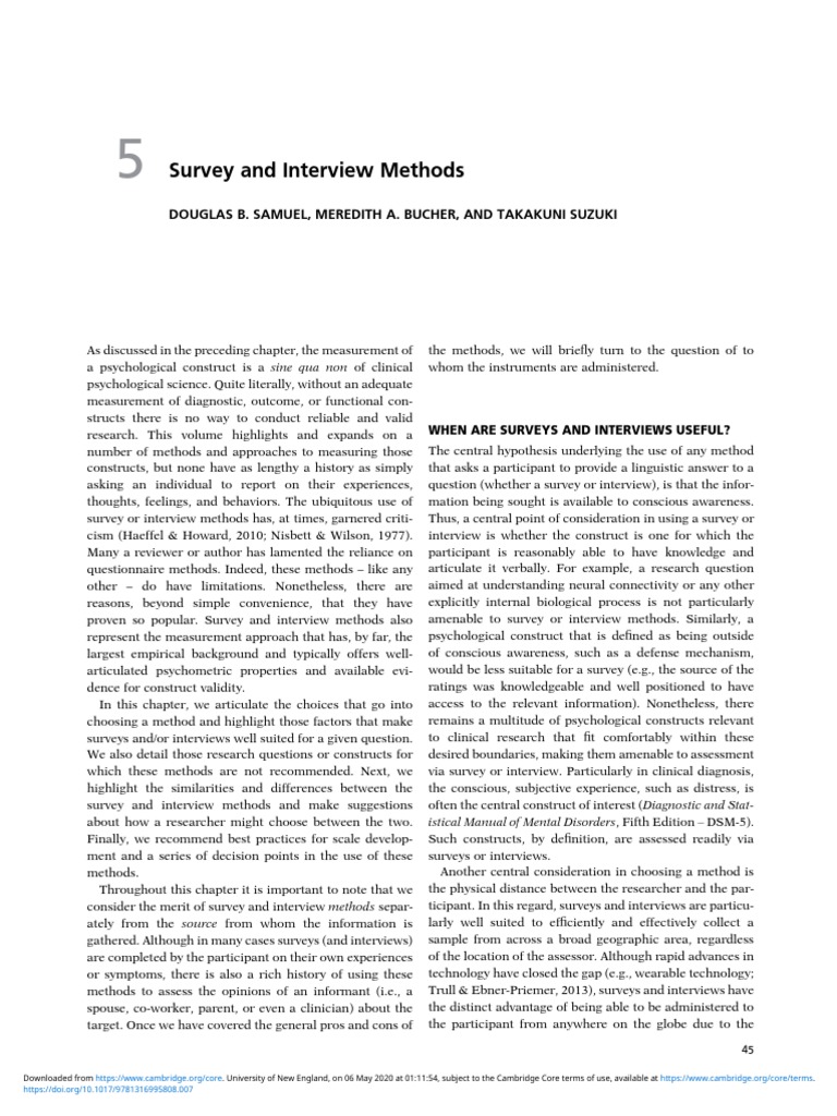 Survey and Interview Methods in Psychology | PDF | Survey Methodology ...