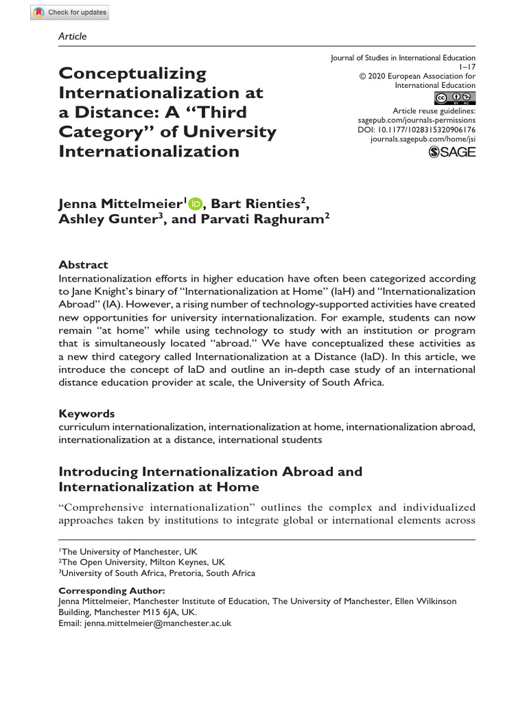 (MITTELMEIER, Et Al., 2020) Conceptualizing Internationalization at A Distance - A Third ...