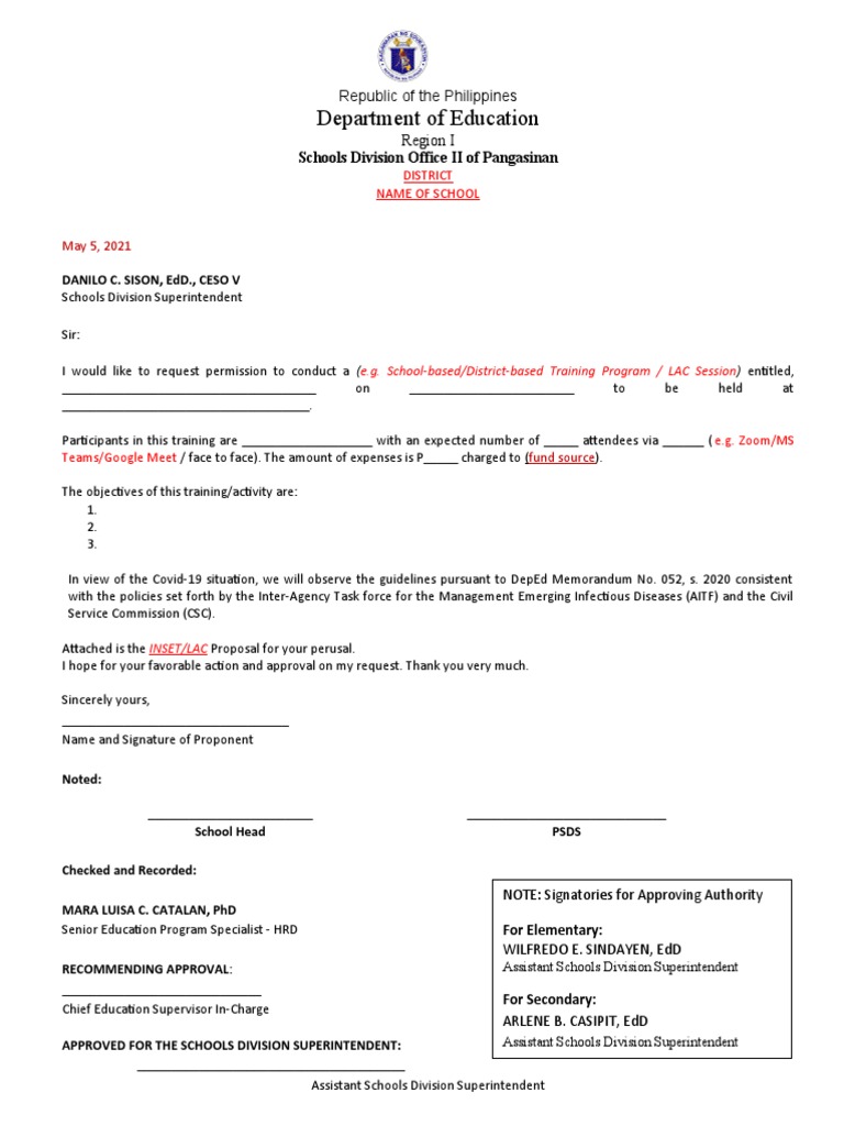 2021 Sample Template - Cover Letter For Inset or Lac | PDF | Wellness ...