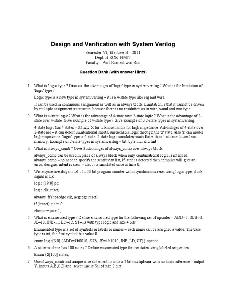 SV Question Bank | PDF | Bit | Computer Engineering