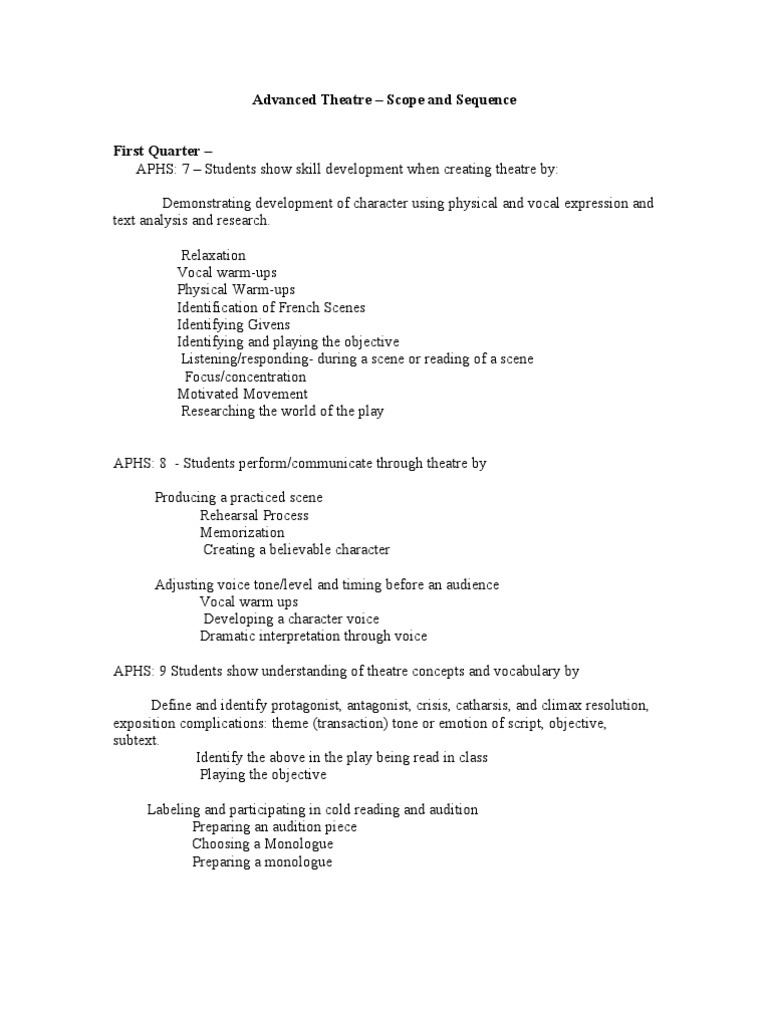 Advanced Theatre-Scope and Sequence | PDF | Vocabulary | Theatre