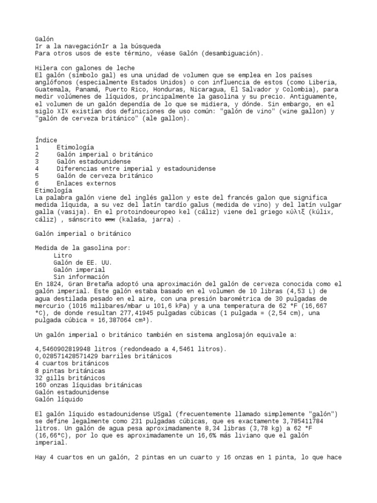 Definición y medidas del galón | PDF | Galón | Notación
