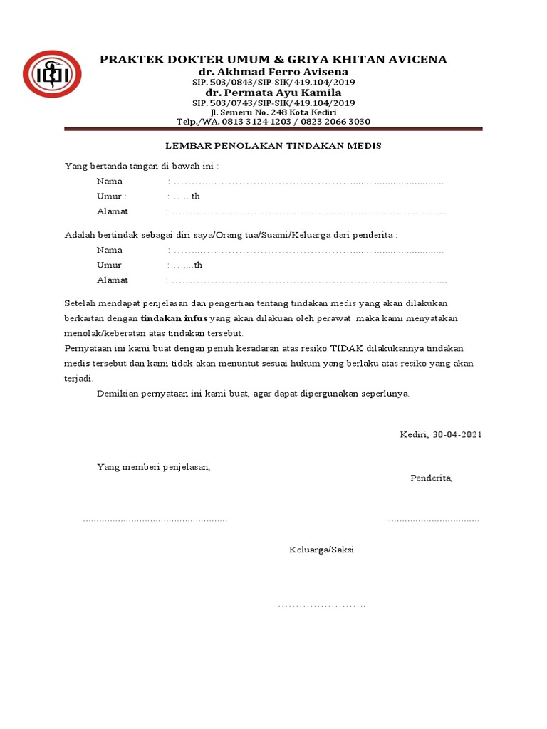 Lembar Penolakan Tindakan Medis | PDF