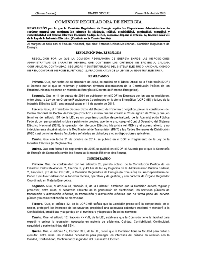 (DOF 2016-04-08 CRE) RES-151-2016 DACG Código de Red | PDF | Red ...