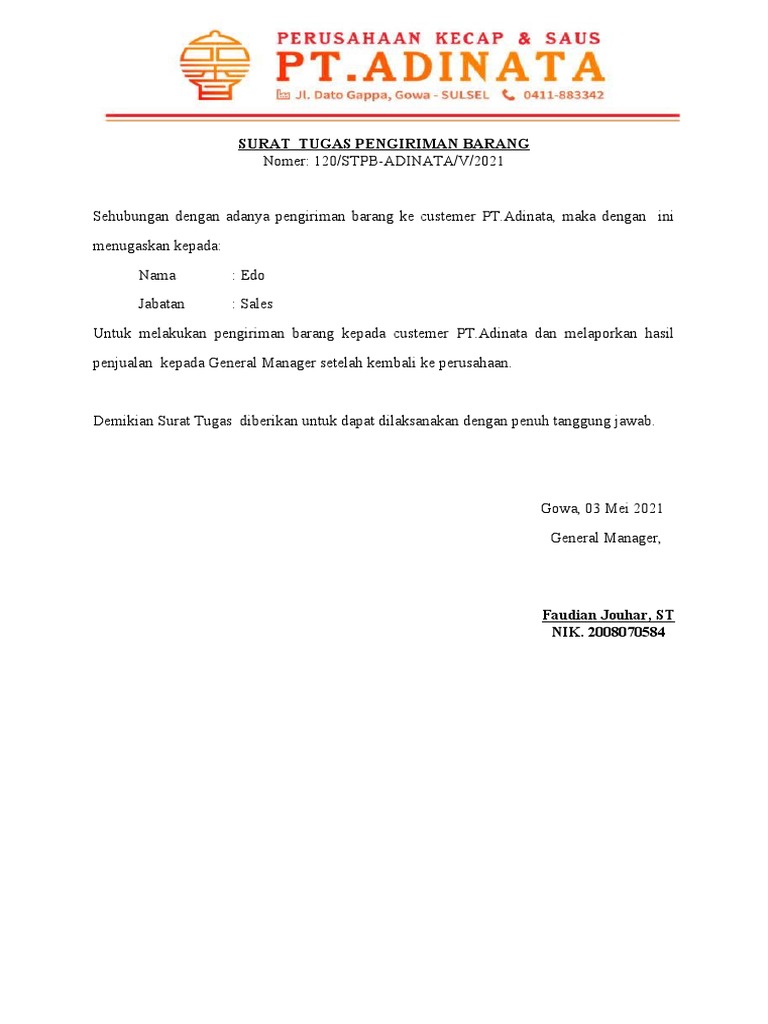 Surat Tugas Pengiriman Barang | PDF