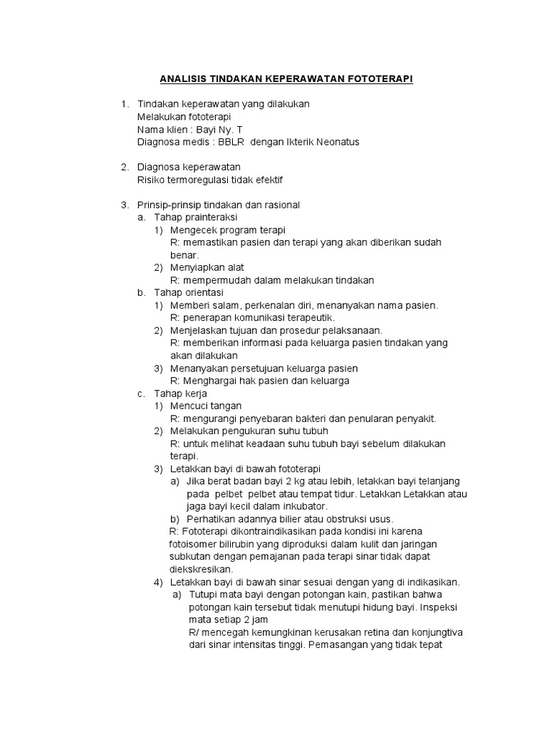 Tindakan Keperawatan Fototerapi Neonatus | PDF