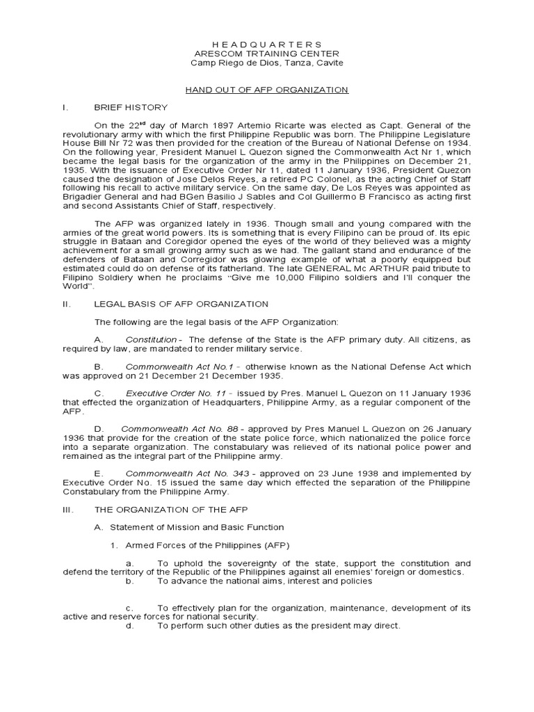 04-Afp Organization | PDF | Staff (Military) | Joint Chiefs Of Staff