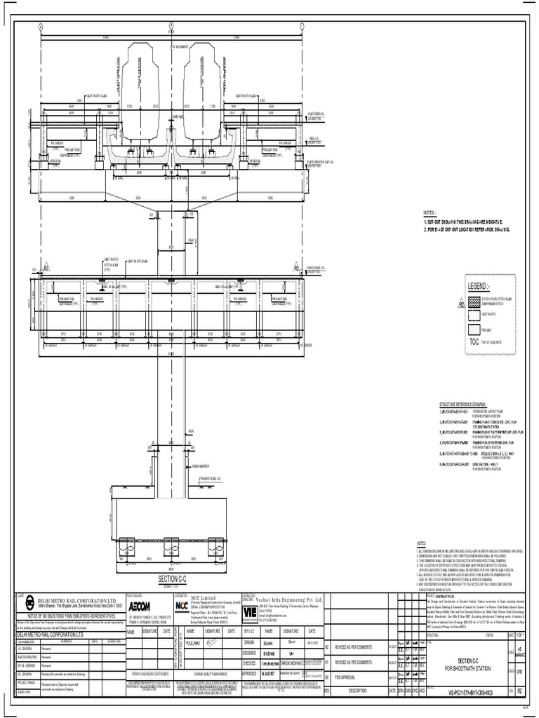 Drawing depicting cross-section details of a precast concrete railway ...