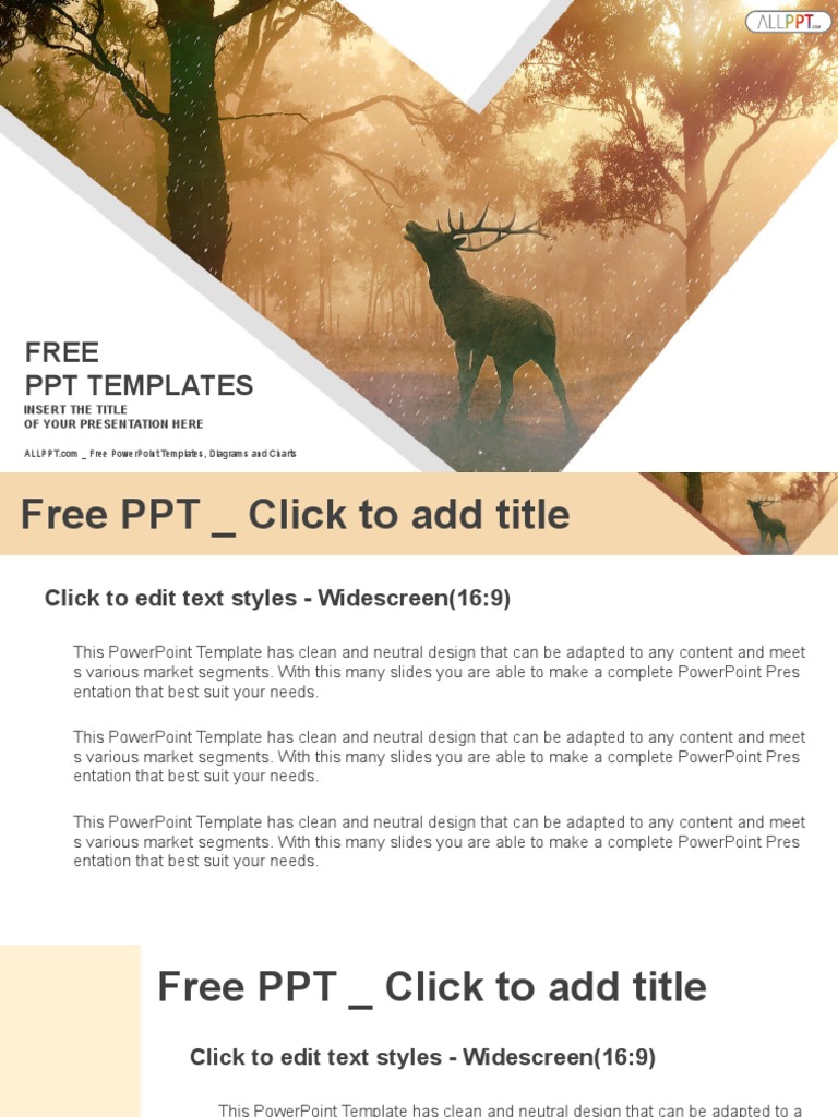 Wild Forest Landscape of A Red Deer in The Mist PowerPoint Templates ...