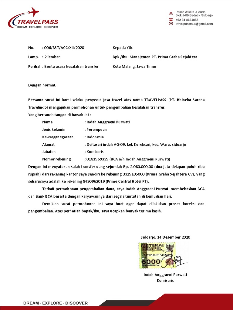 Berita Acara Pengembalian Dana | PDF