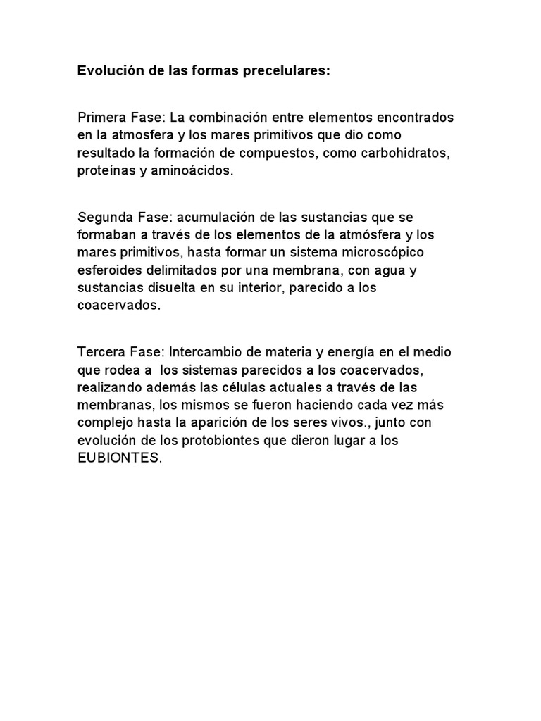 Evolución de Las Formas Precelulares | PDF | Organismos | Eucariotas
