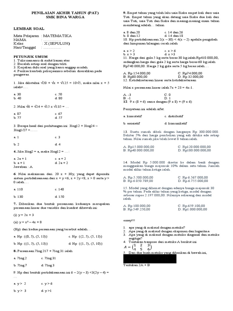 Soal Pat SMK 21 | PDF
