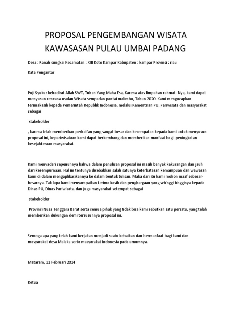 Proposal Pengembangan Wisata Kawasasan Pulau Umbai Padang | PDF ...