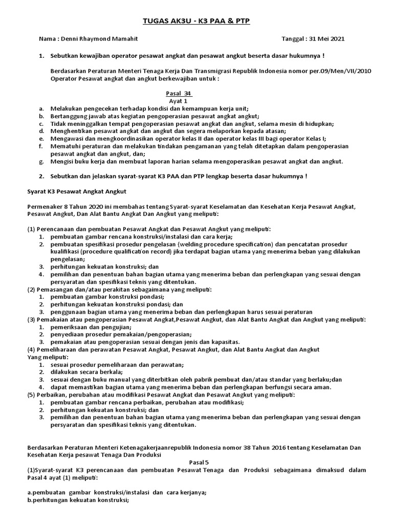 TUGAS k3 Paa Dan PTP | PDF