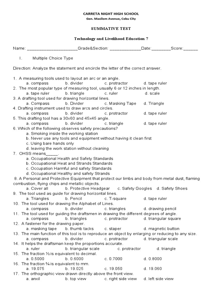 Summative Test in Drafting 7 | PDF | Drawing | Triangle