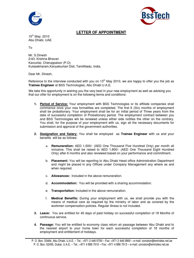Sample For Offer Letter (English) | PDF | United Arab Emirates ...