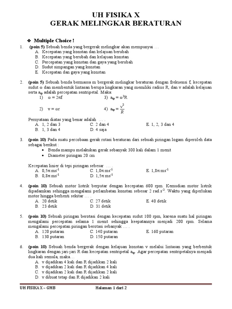 Uh Fisika X - GMB | PDF