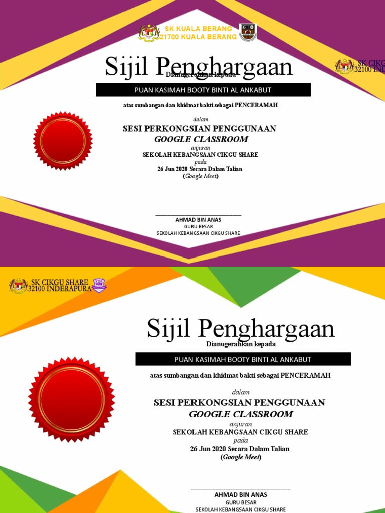 Contoh Sijil Boleh Edit | PDF