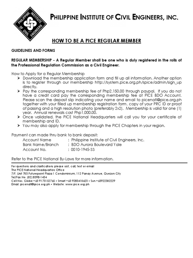 PICE Regular Membership Application Guide | PDF