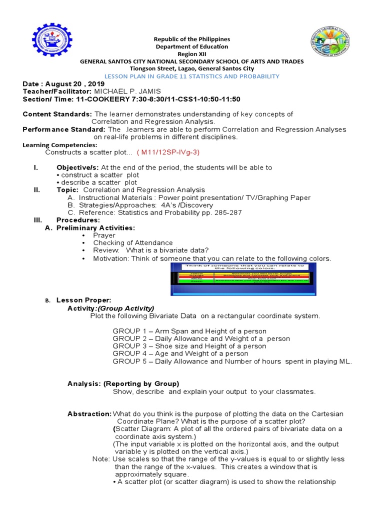 Lesson Plan in Grade 11 Statistics and Probability | PDF | Statistical ...