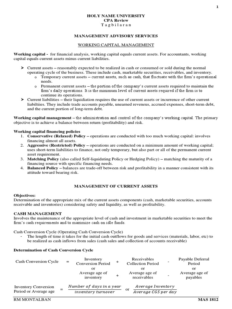 Working Capital Management Quick Notes | PDF | Working Capital | Interest