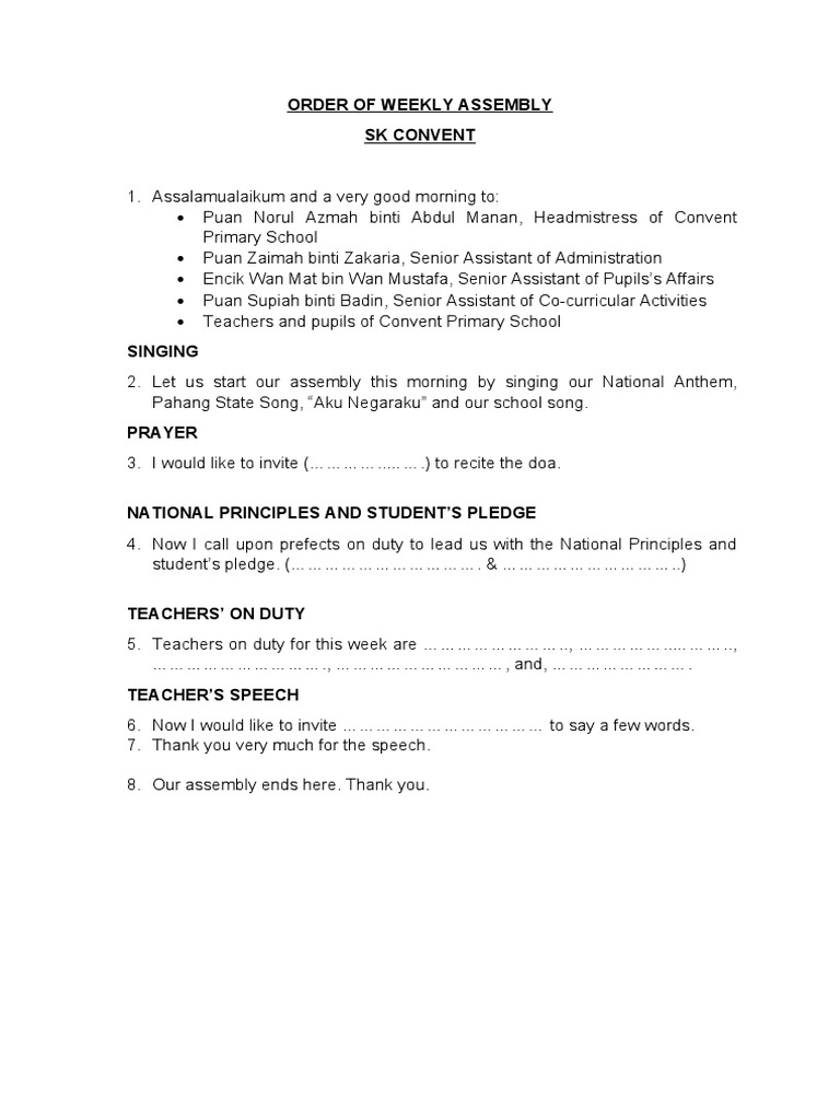 Order of Weekly Assembly | PDF
