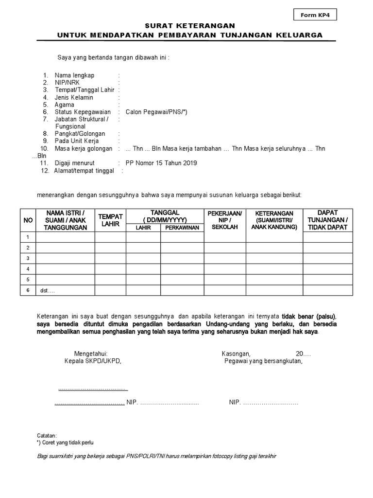 Surat Keterangan Tunjangan Keluarga | PDF