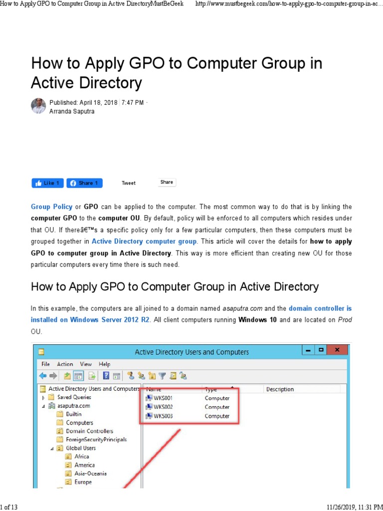 Apply Gpo To Computer Group | PDF | Group Policy | Active Directory
