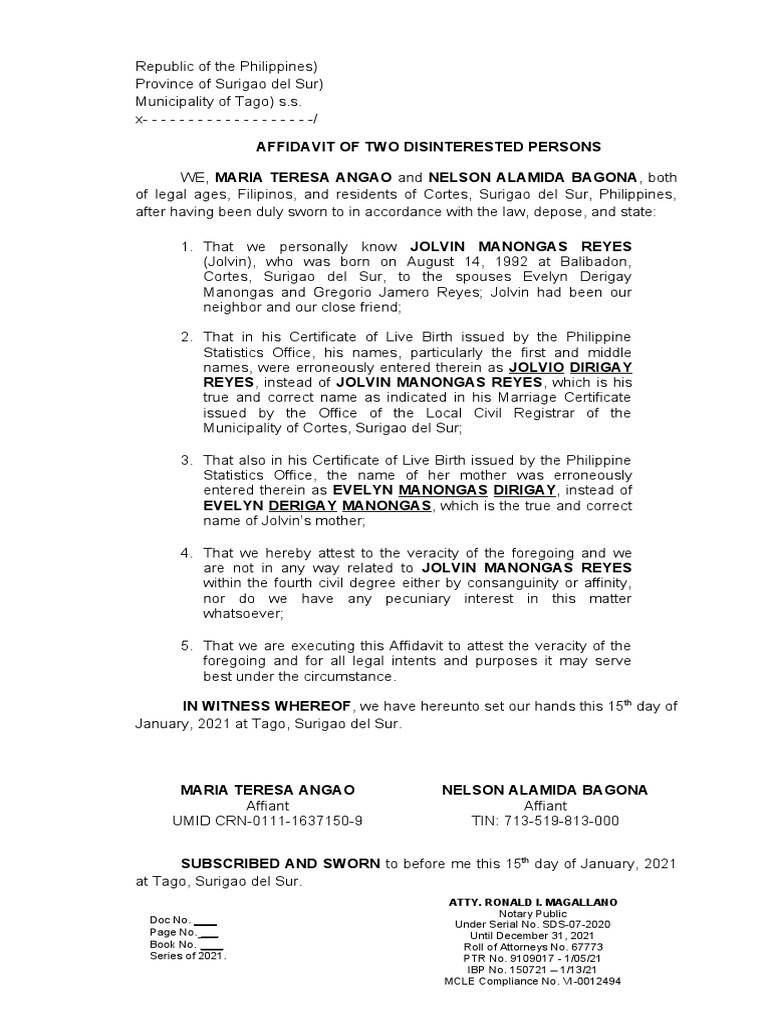 Affidavit - ERRONEOUS ENTRY - Alzate 2 | Download Free PDF | Affidavit ...