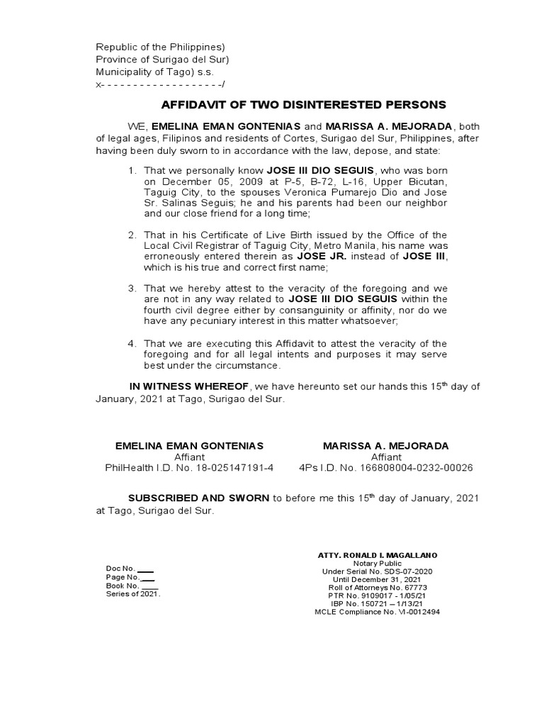 Affidavit - Erroneous Entry - Seguis | PDF | Affidavit | Document