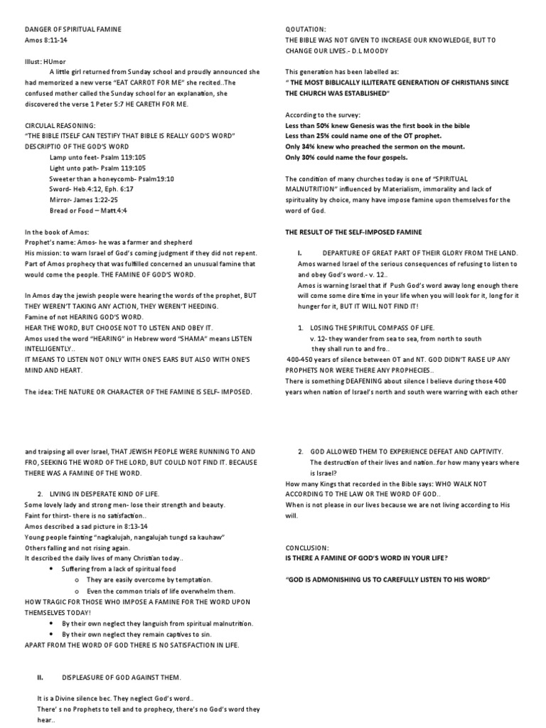 Spiritual Famine: A Call to Listen | PDF | Prophet | Sermon