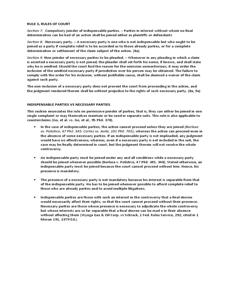 Indispensable & Necessary Parties | PDF | Joinder | Lawsuit