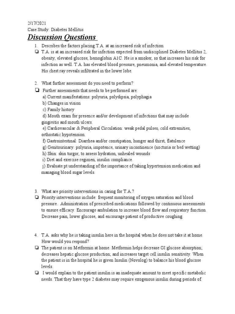 Discussion Questions | PDF | Diabetes | Insulin