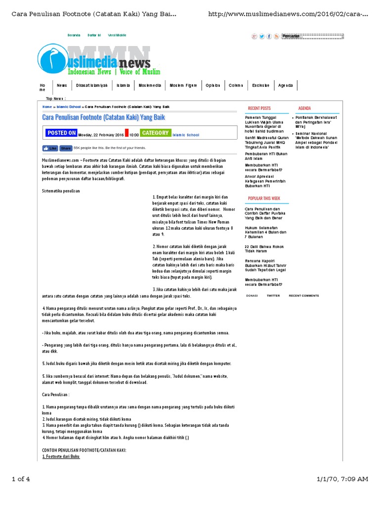 Cara Penulisan Footnote (Catatan Kaki) Yang Baik | PDF
