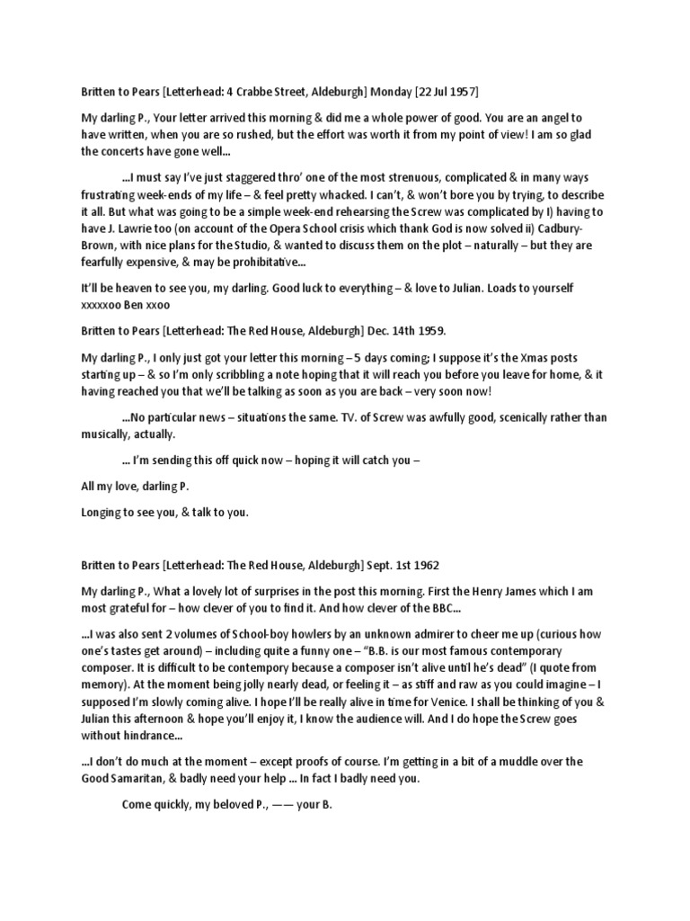 Britten-Pears Correspondence | PDF