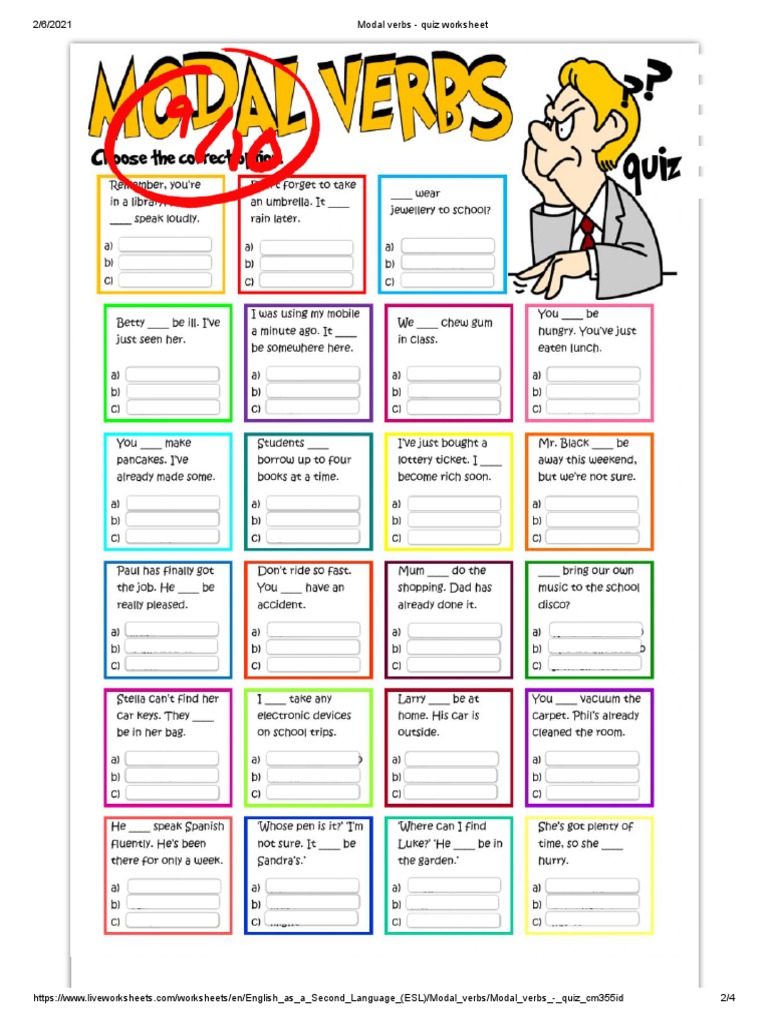 Modal Verbs - Quiz Worksheet | PDF