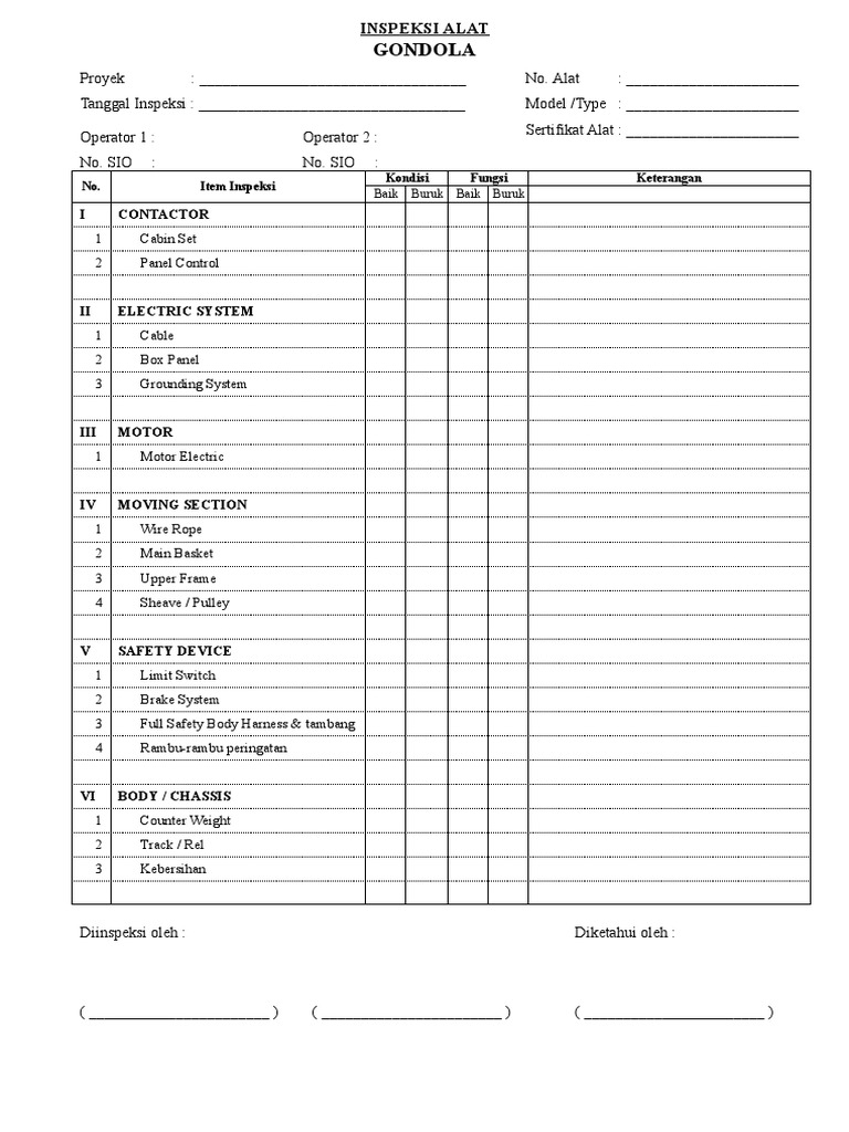 Form Inspeksi Gondola | PDF