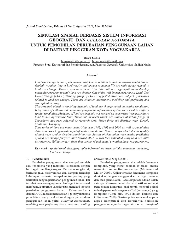 Simulasi Spasial Berbasis Sistem Informasi Geografi Dan Cellular Automata Untuk Pemodelan ...