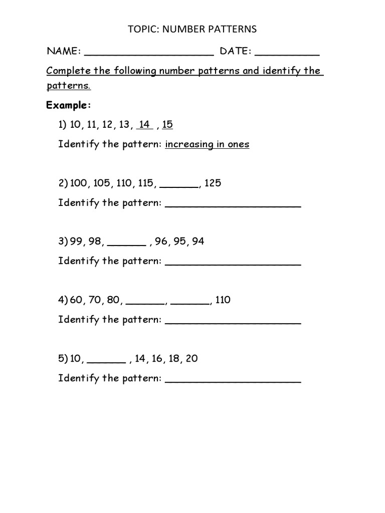 Worksheet Number Patterns | PDF