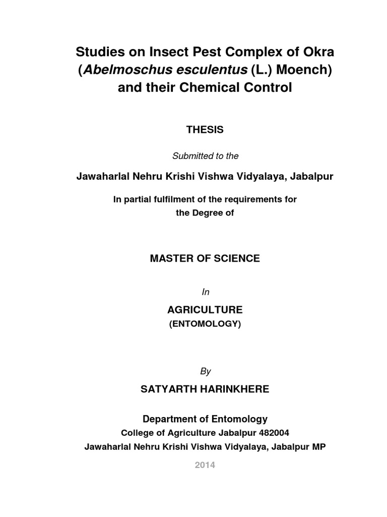 Studies On Insect Pest Complex of Okra (Abelmoschus Esculentus (L ...